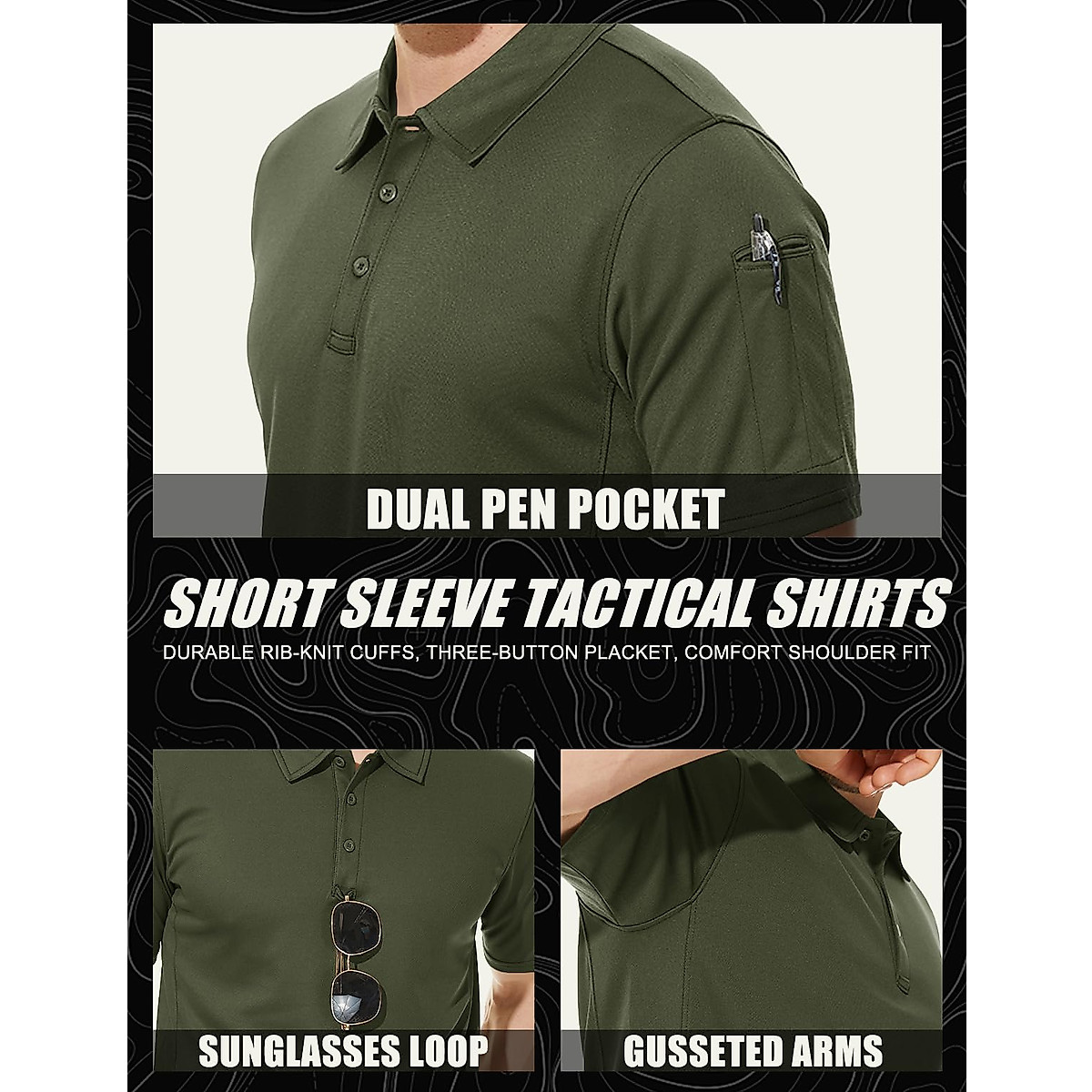 MAGCOMSEN Tactical Polo Shirts for Men Short Sleeve Summer Golf Shirts Casual Polo Shirt for Men Army Green L