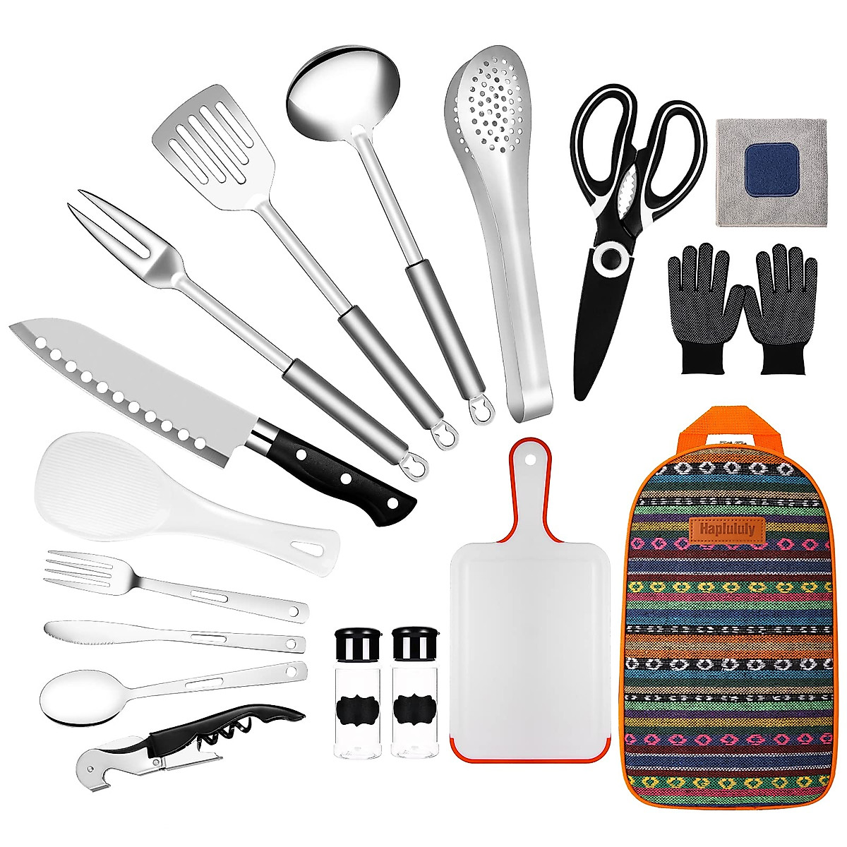 Camping Kitchen Equipment Camping Cooking Utensils Set Portable Picnic Cookware Bag Campfire Barbecue Appliances Essential Gadgets and Accessories Suitable for Tent Campers,