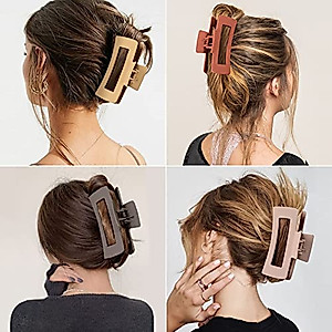 4.1 Inch Large Hair Claw Clips 8 Pcs Rectangle Hair Clips Big Hair Clips for Thick Hair Nonslip Rectangular Hair Clips Acrylic Banana Jaw Clips Hair Accessories for Women and Girls (Khaki)