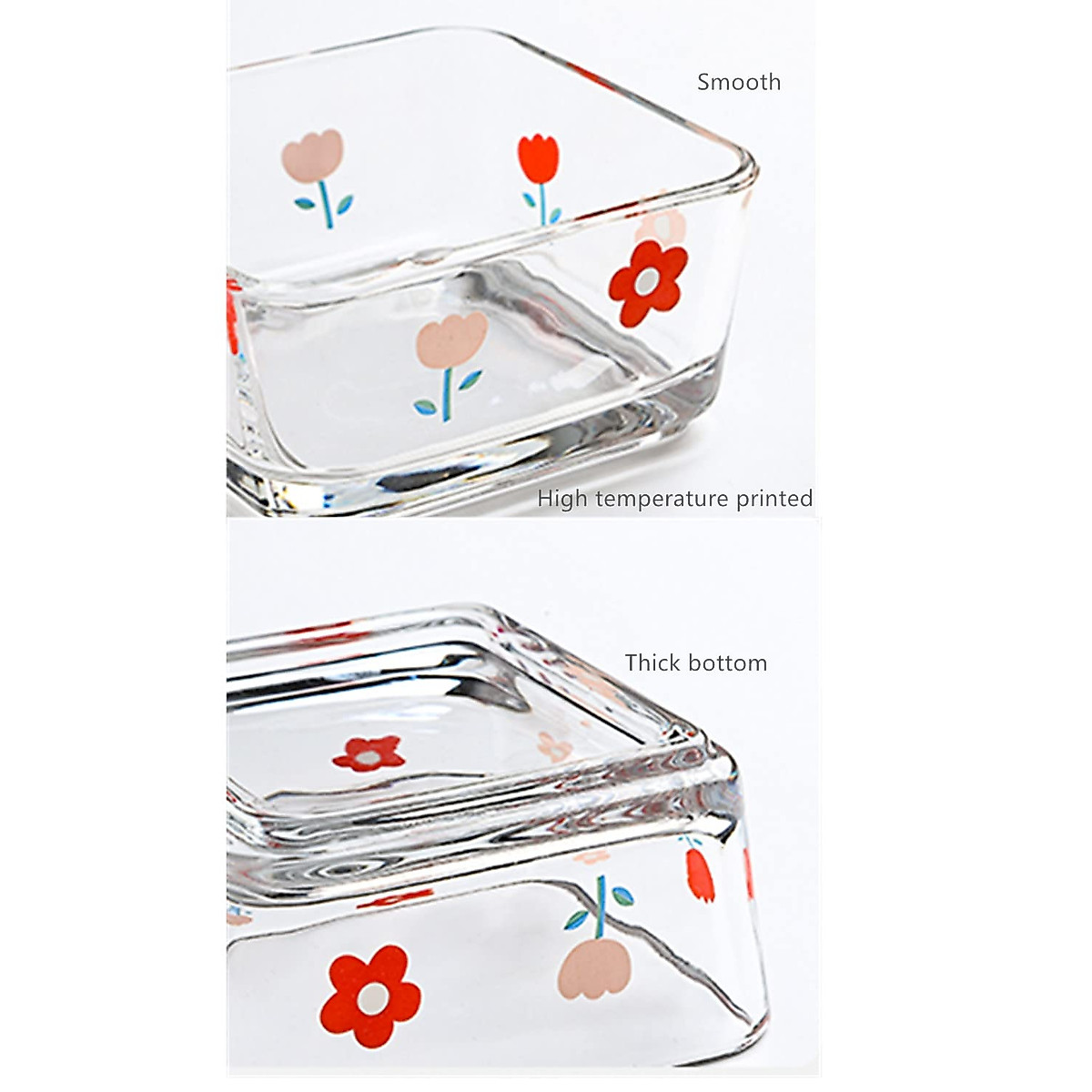 yaocoral 9 OZ Mini Floral Candy Dish Small Glass Candy Bowl for Dessert,Snack,Fruit,Yogurt,Dipping,Side Dishes,Kitchen Prep,Clear Square Dessert Bowl Serving Bowl