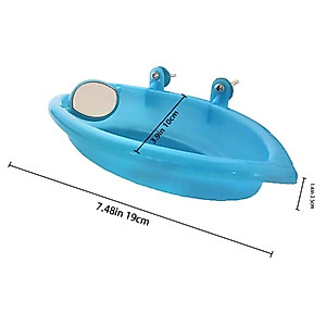 Clpoawc Bird Bath for Cage with Mirror,Bird Baths Tub Parakeet Fountain,Bird Large Parrot,Portable Accessories Small Lovebird Finch Budgie Canary Blue
