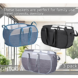 GHTOOW, Collapsible Laundry Basket, 3 Pack, Hamper with Reinforced Handles, Durable Pop Up Hampers for Laundry, Tear Proof & Easy to Carry Laundry Hamper for Home, Laundry, Dorm, Travel