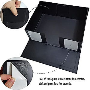 MYGOGOART Large Black Gift Box 11.2x8.2x4.2 Inches with Lid, Ribbon Bow, Shredded Raffia Paper Fill, Greeting Card and Envelope for Wedding Birthday Valentines Bridal Gifts (1 pack, Black)