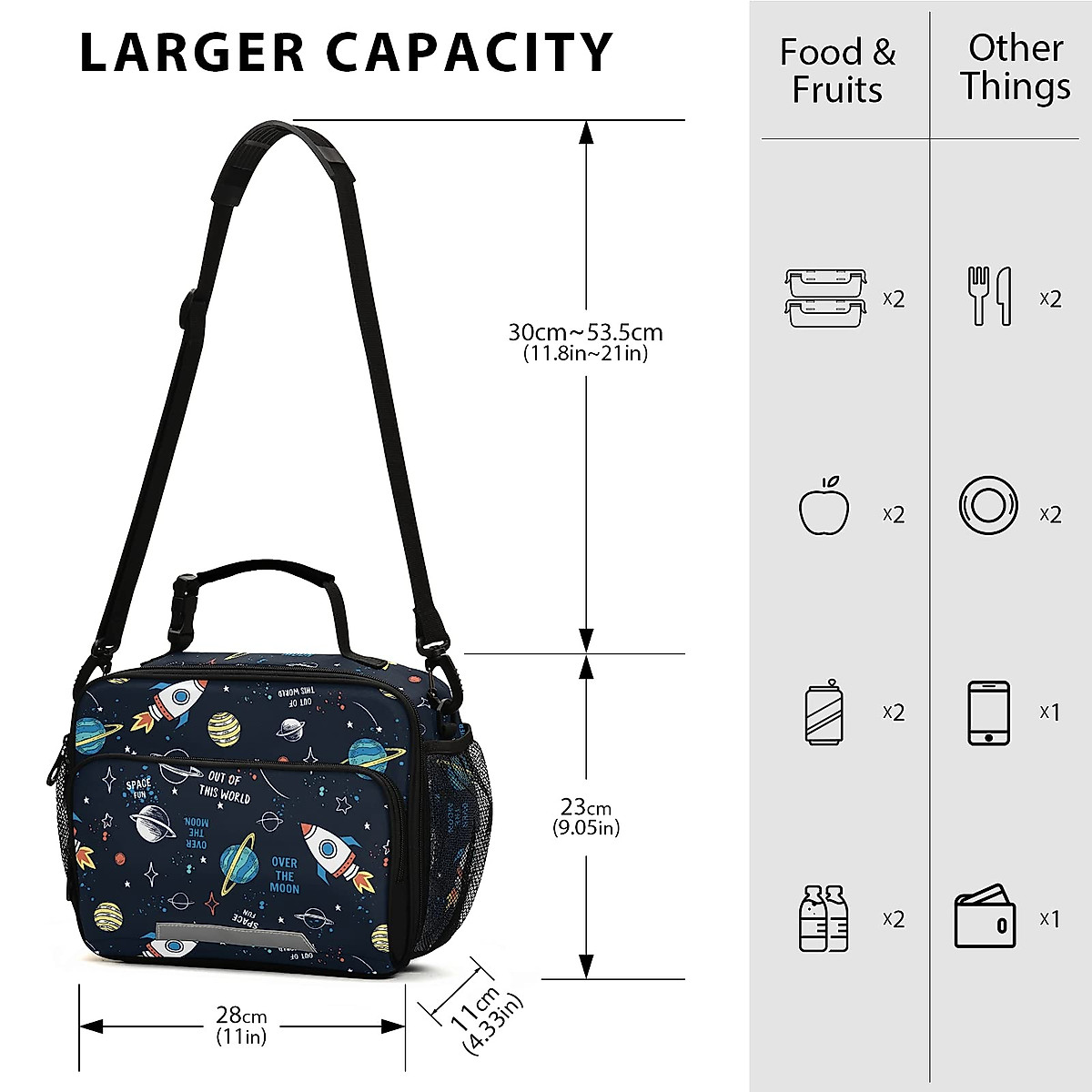 Kids Space Galaxy Lunch Box Planet Rocket Reusable Insulated School Lunch Bag Cooler Cooling Lunch Tote Bag for Boys,Girls,Travel,Picnic（20202498）
