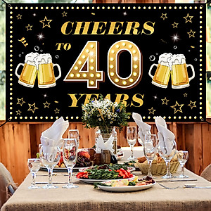 Happy 40th Birthday Decorations for Men Women, Cheers to 40 Years Banner Backdrop, 40th Anniversary, 40 year Reunion Decor, Black Gold Forty Birthday Party Sign Poster Supplies PHXEY (6.1ft x 3.6ft）