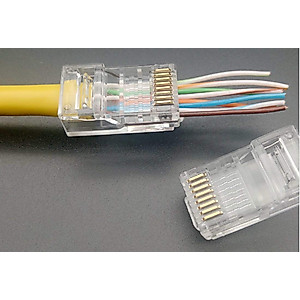 PETECHTOOL RJ45 CAT6A CAT6 Pass Through Connectors 23 AWG Cables 50-Pack - End Bold Ethernet 8P8C Gold Plated Modular Plug for Unshielded Twisted Pair Solid Wire & Standard Cables