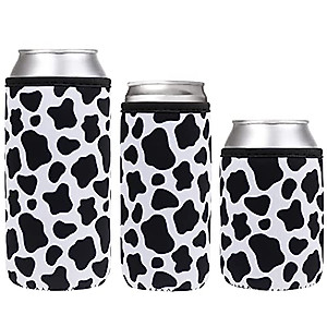 YR Upgraded Foil Insulated Lining Reusable Neoprene Insulated Can Cooler Sleeve for Can Beer, Soda, Pop, Seltzers, Can Coolies for 12oz & 16oz Can, Set of 3 (Cow)