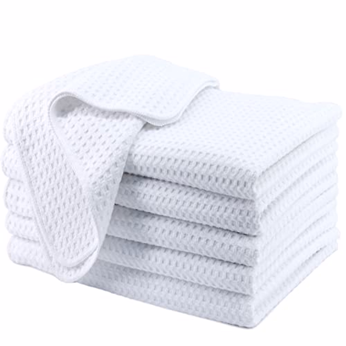 ProHomTex Microfiber Kitchen Dish Hand Towels, Waffle Weave Set of 6 (16” x 28”) Highly Absorbent (White)