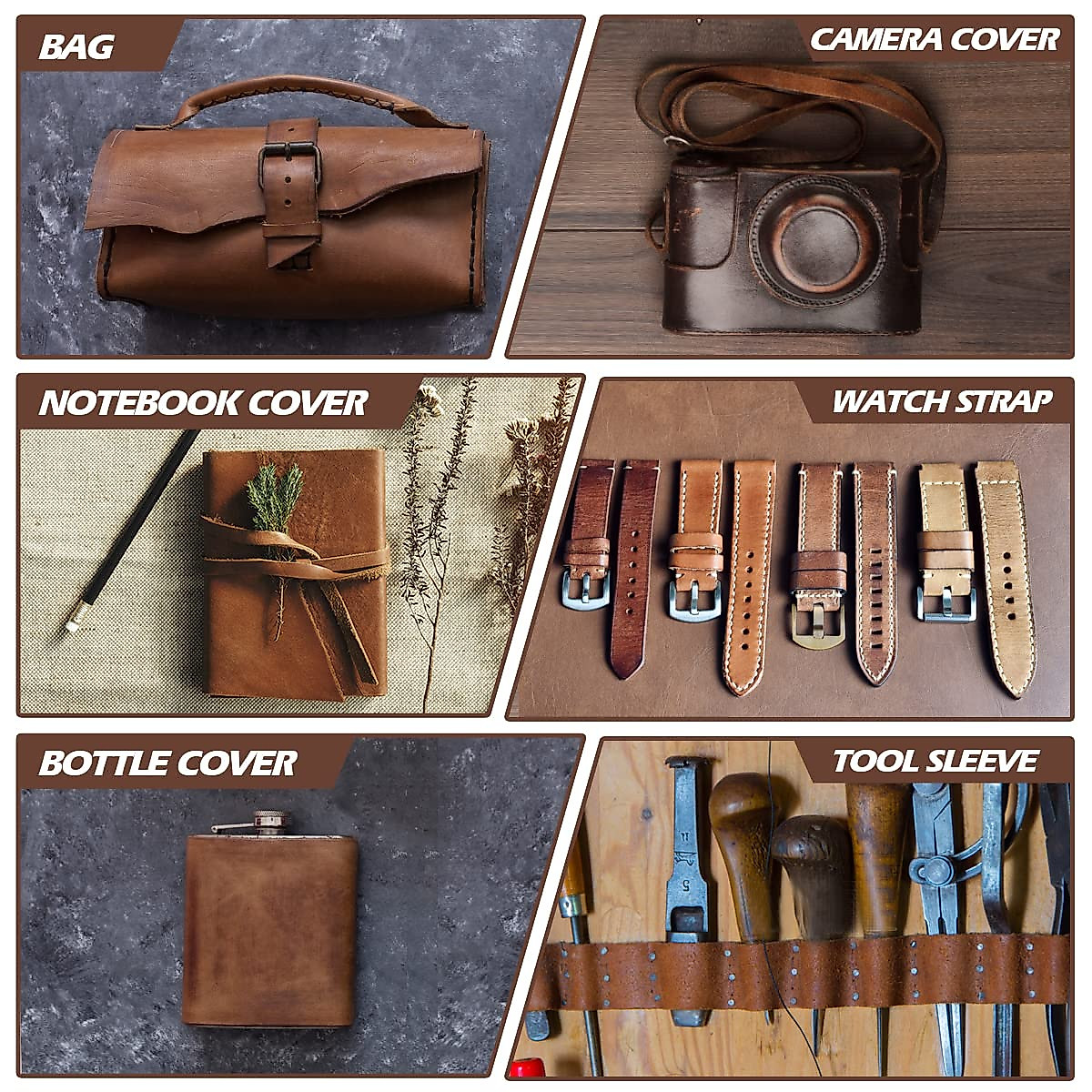 RingSun 12''X24'' Genuine Leather Sheets for Crafts Full Grain Leather Tooling Leather (2mm) Thick Cowhide Leather Pieces Square, Dark Brown