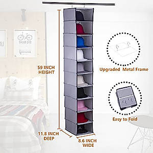 GRANDAN Hat Rack, 10 Shelf Hanging Closet Hats Organizer for Baseball Caps, Easy Hat Holder with Upgrade Metal Hooks (Gray)