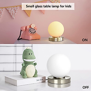 Small Table Lamp, LED Table Lamp with Eye-Caring Glass Lampshade Desk Lamp Dimmable 3 Color Changing, 10 Brightness Levels Reading Table Lamp Warm & White Nightstand Lamp with Memory Function