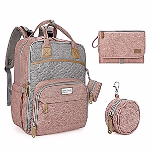 MOMIGO Baby Diaper Backpack - Large Capacity Water-Resistant Nappy Bag with Stroller Straps & Pacifier Case, Unisex and Stylish Travel Backpack&Outdoor Bag (Pink)