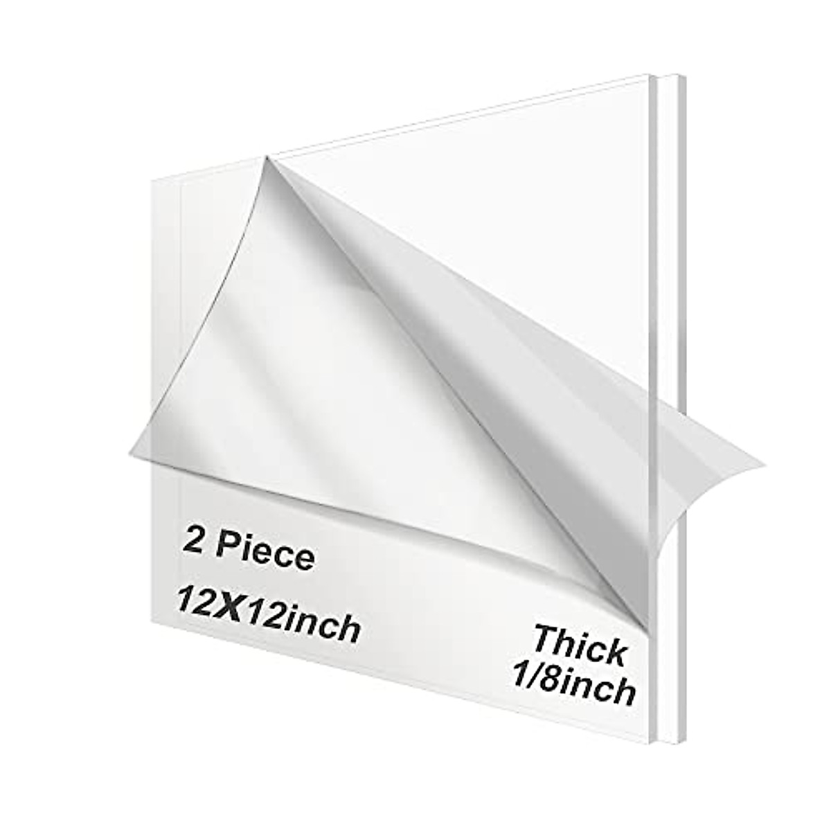ToolinHand 2 Pack Clear Cast 12''×12" Acrylic/Plexiglass Sheets - Transparent 1/8” Thick (3mm) Square Panels Plastic Sheets for Picture Frames, Sign, Craft, Display Projects