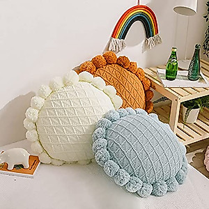 Teieas Bohemian Round Throw Pillows Chair Pad Seat Floor Pillow Cushions Handmade Pompoms Knitted Floor Mat Garden Dining Room Home Decor Outdoor Yellow