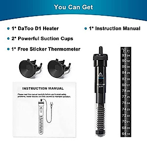 DaToo Aquarium Heater Adjustable 50W Submersible Fish Tank Heater with Electronic Chip Thermostat Suitable for Marine Saltwater and Freshwater