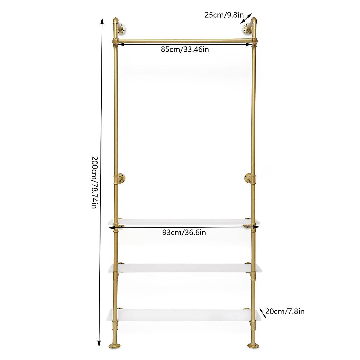 HYYKJ-US 3 Layer Shelves Wall Mounted Clothes Rail Shelf Multifunctional Garment Rack Towel Rack Vintage Clothes Rack Clothing Organizer for Retail Entryway Bedroom Balcony Indoor Use Home Decor Gold