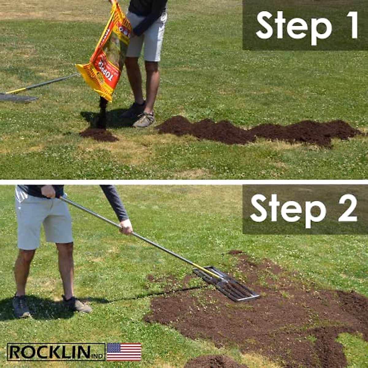 Rocklin™ Lawn Leveling Rake | Levelawn Tool | Level Soil or Dirt Ground Surfaces Easily | 30” x 10” Ground Plate | 78” Extra Long Handle | Stainless Steel