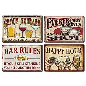 Funny Bar Signs For Home Bar Decor Bar Rules Tin Signs Vintage Happy Hour Sign Man Cave Decorations Coffee Pub Wall Art Poster 4 Pieces Metal Sign