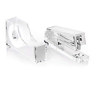 Silver Acrylic Lucite Bundle | Premium Stapler, Tape Dispenser, Scissors, Staple Remover, & Ruler Gift Set | Clear Stationery & Desk Accessories | Modern, High End, Chic, Luxury Office Goods