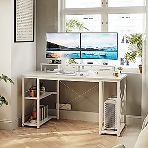 ODK 48 inch Computer Desk with Monitor Shelf and Storage Shelves, Gaming Desk, Study Table with CPU Stand & Reversible Shelves, White