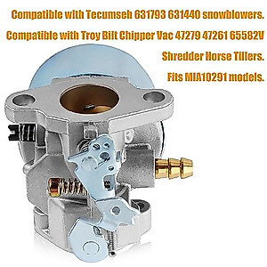 QAZAKY Carburetor Compatible with Tecumseh 631793 631440 H70 H80 7HP 8HP 9HP Snowblower Snowthrower Troy Bilt Chipper Vac 47279 47261 65582V Shredder Horse Tillers MIA10291 Snow Thrower