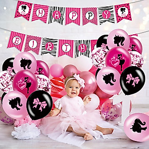 DPKOW Princess Balloons Pink Girls Balloons Hot Pink Latex Balloons Black Pink Confetti Balloon Bulk Cute Fairy Princess Party Decorations Supplies for Kids Girls Birthday Decor Baby Shower, 32pcs