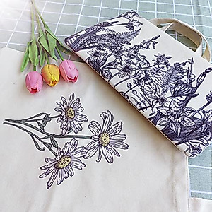 Canvas Floral Botanical Tote Bag for Women, Reusable Grocery Bags, Cute Cat Tote Bags Aesthetic for Shopping