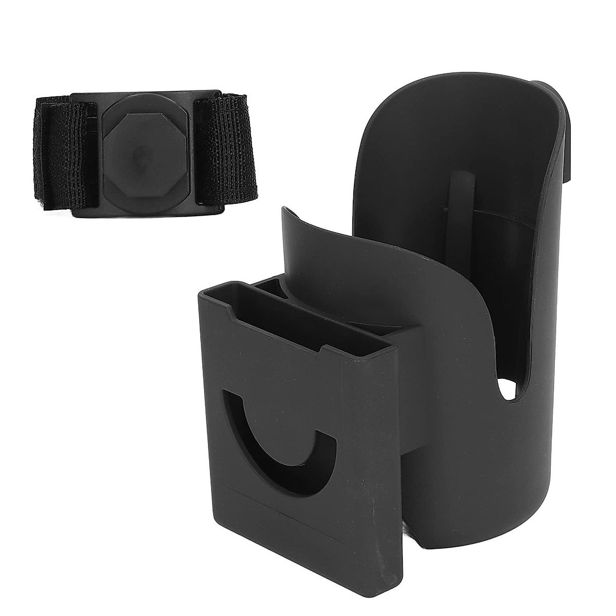 Bike Cup Holder, 2-in-1 Universal Stroller Cup Holder Plastic Adjustable Baby Carriage Bottle Holder with Phone Slot for Stroller, Bike, Wheelchair, Walker, Scooter, Black