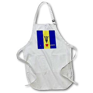 3dRose apr_51526_1 I Love Barbados Full Length Apron with Pockets, 22 by 30-Inch, White