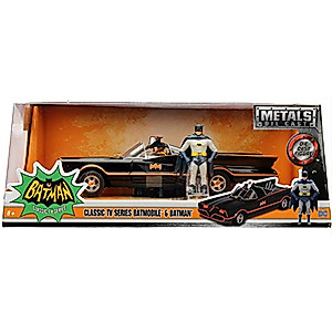 Jada Toys DC Comics 1966 Classic TV Series Batmobile with Batman and Robin figures; 1:24 Scale Metals Die-Cast Collectible Vehicle