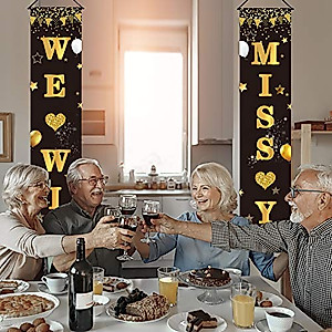 Luxiocio We Will Miss You Banner Porch Decorations, Going Away Party Farewell Party Decoration Supplies, Black Gold Graduation Party & Retirement Office Work Party Sign Décor