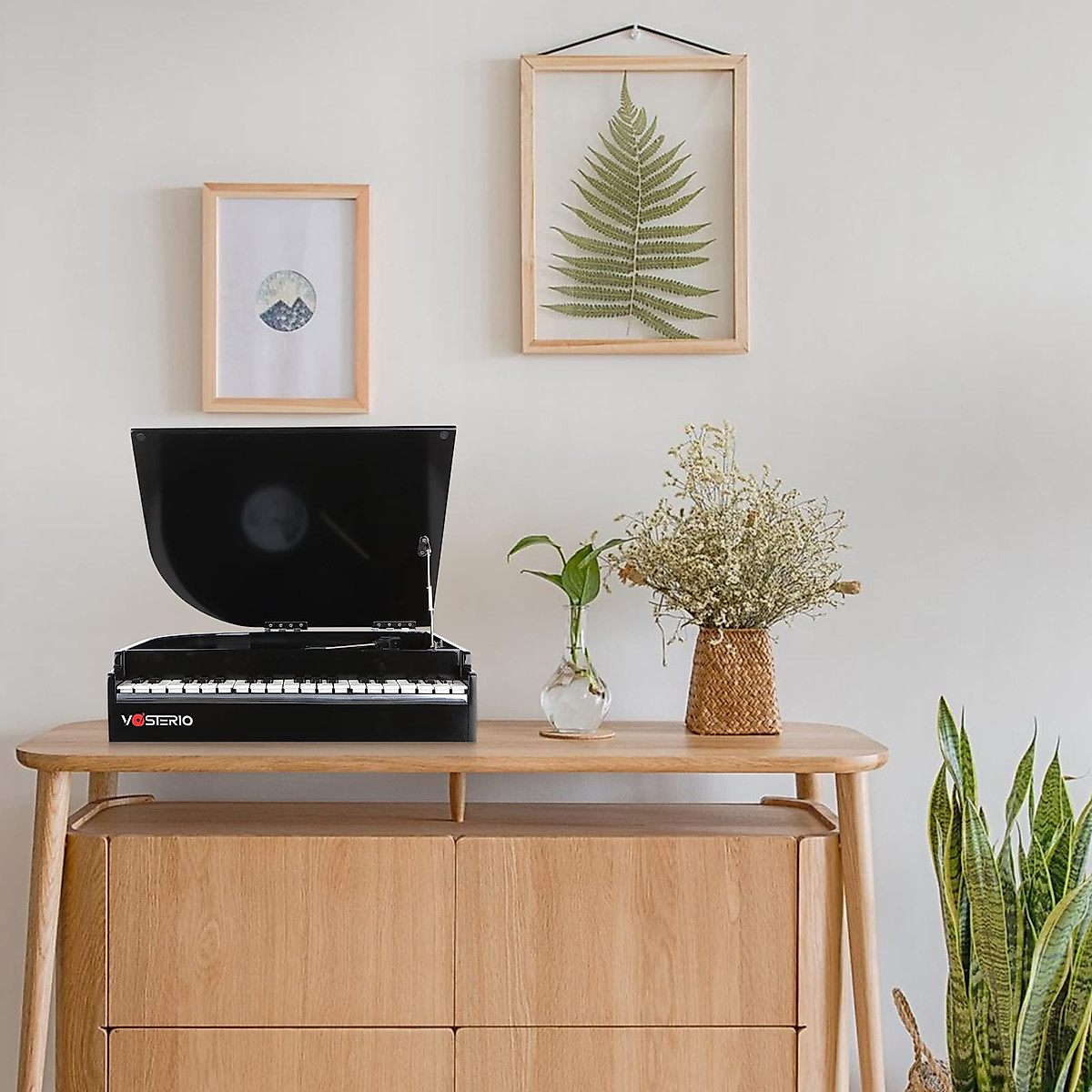 VOSTERIO Turntable HI-FI System with Dual Speakers, Belt-Driven Record Player with Bluetooth, Magnetic Cartridge, Built-in Amplifier