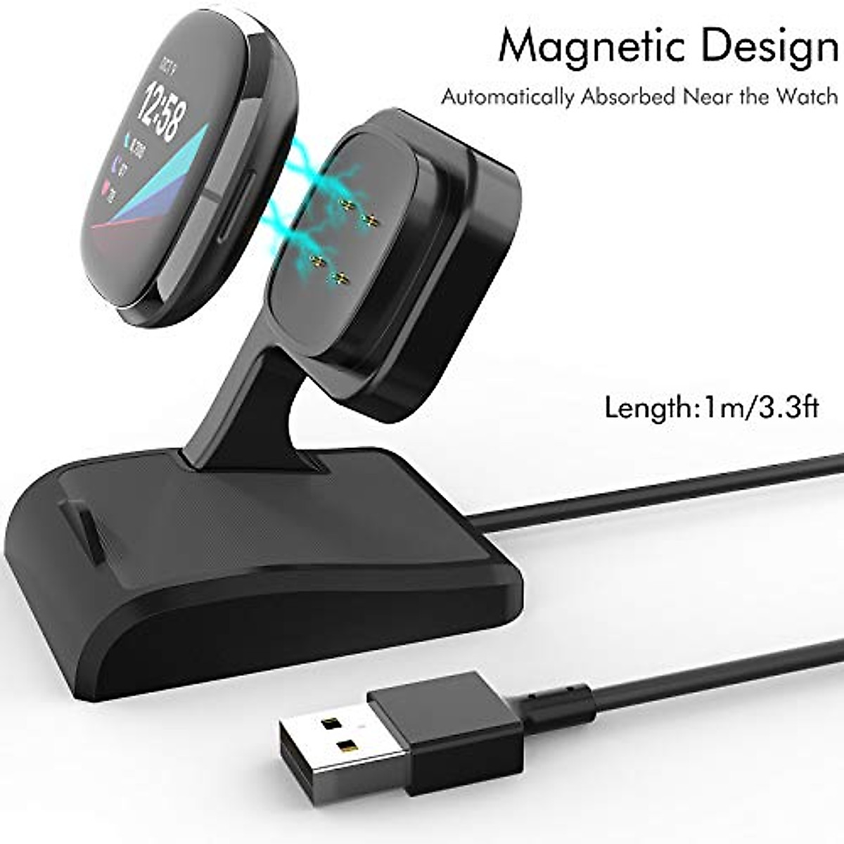 EUCARLOS Charger Dock Compatible with Fitbit Sense/Sense 2/Versa 4/Versa 3 Charger Stand Charging Cable Dock Station Base Cradle with USB Cord Replacement for Sense/Sense 2/Versa 4/Versa 3 Smart Watch