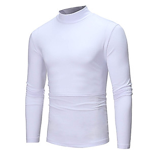 Embroidered Tunic Blouse Men's Thermal Long Sleeve Compression Shirts Solid Color Winter Warm Underwear Tee Tops Sports Workout Shirts(White,X-Large)