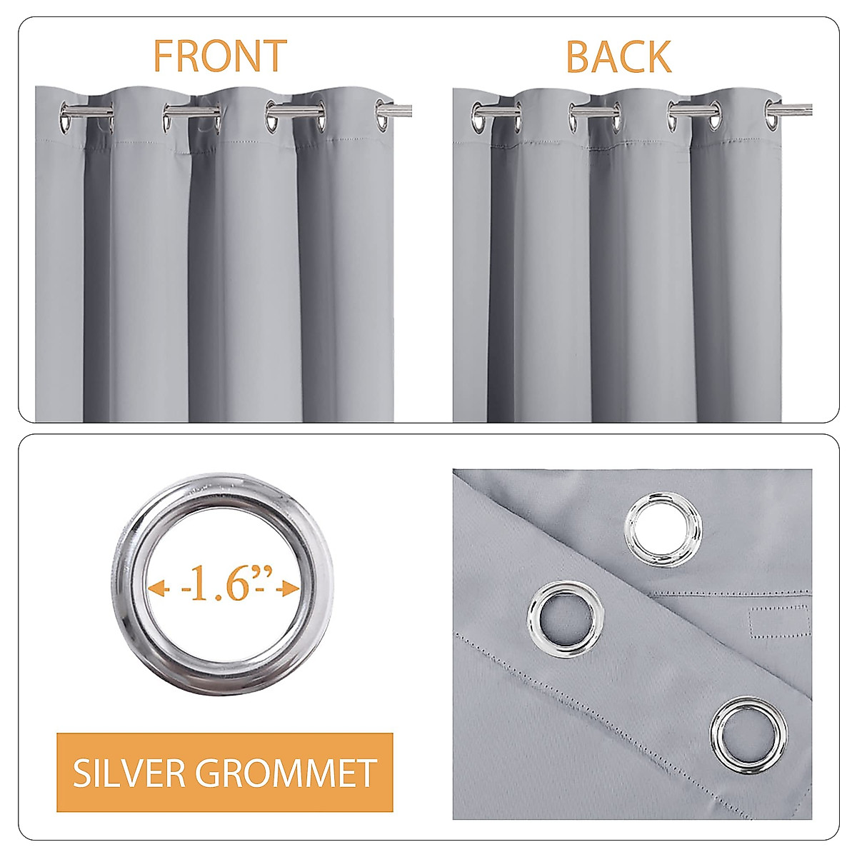 RYB HOME 100% Blackout Curtains with Noise Absorbing Liner, 3 Layers Soundproof Thermal Insulated Summer Drapes for Bedroom Living Room Baby Nursery, 52 x 63 inch, Sliver Grey, Set of 2