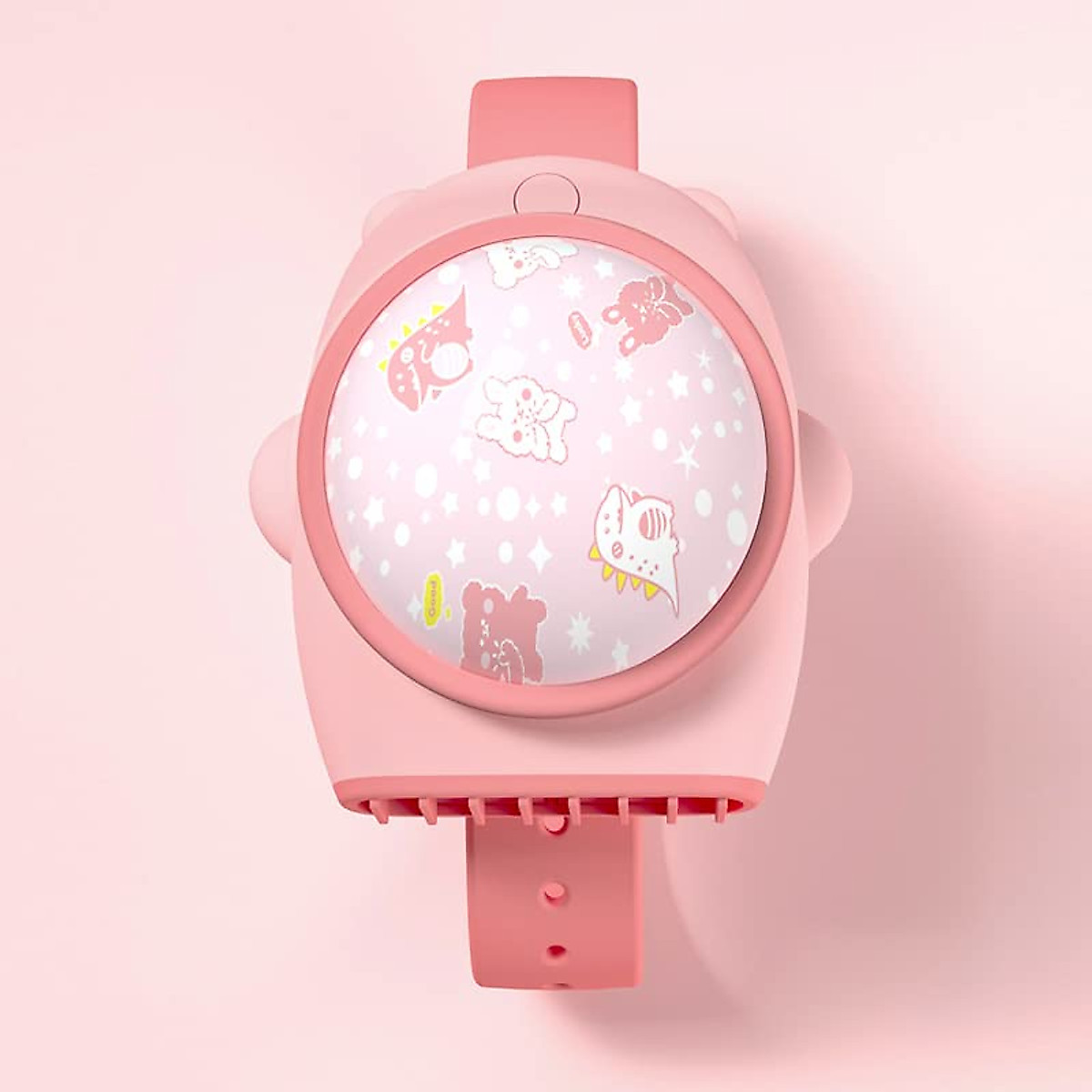 Omeet Portable Children's watch fan with Star Projection Watch Fan Handheld Wristband Leafless Fan - Pink