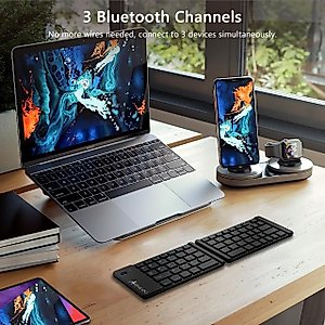 Acoucou Mini Bluetooth Keyboard Wireless Foldable Keyboard, Rechargeable Bluetooth Keyboard Portable Pocket Size Keyboard, Compatible with MAC/iOS, Windows, Android Smartphones, Tablets, Laptops etc.