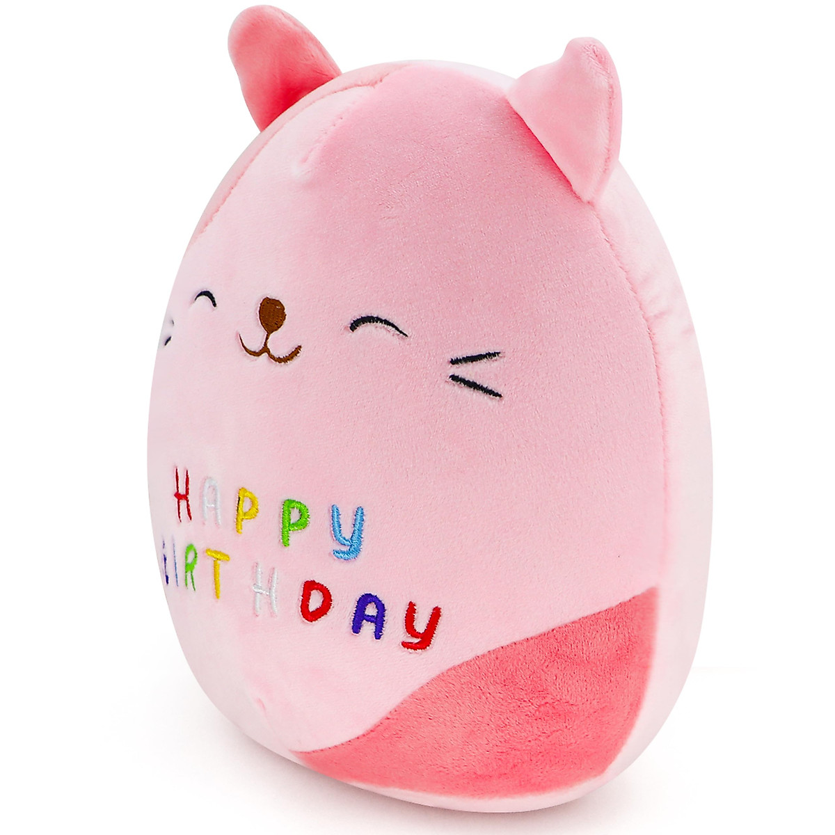 FAFVBING 9 inch Birthday Plush Pillow, Soft Plush Toy, Cute Pink Stuffed Animal, Home Room Decoration, Birthday Gift for Kids Toddlers (Pink Cat)