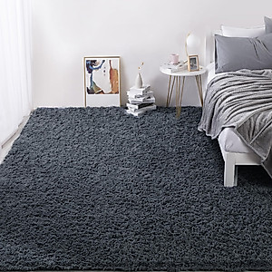 HOMBYS Fluffy Large Area Rug for Living Room 9x12 Feet, 2.4" Plush Dark Grey Carpets for Bedroom Childern Nursery Teens Room, Super Soft Shaggy Furry Rugs Machine Washable Home Decor