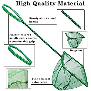 QXBXYHM 5 Pack Aquarium Fish Net, Multi-Size Fine Quick Fish Catch Nets Nylon Fishing Mesh Nets with Long Plastic Handle for Fish Tank - Green (3in, 4in, 5in, 6in, 6in)