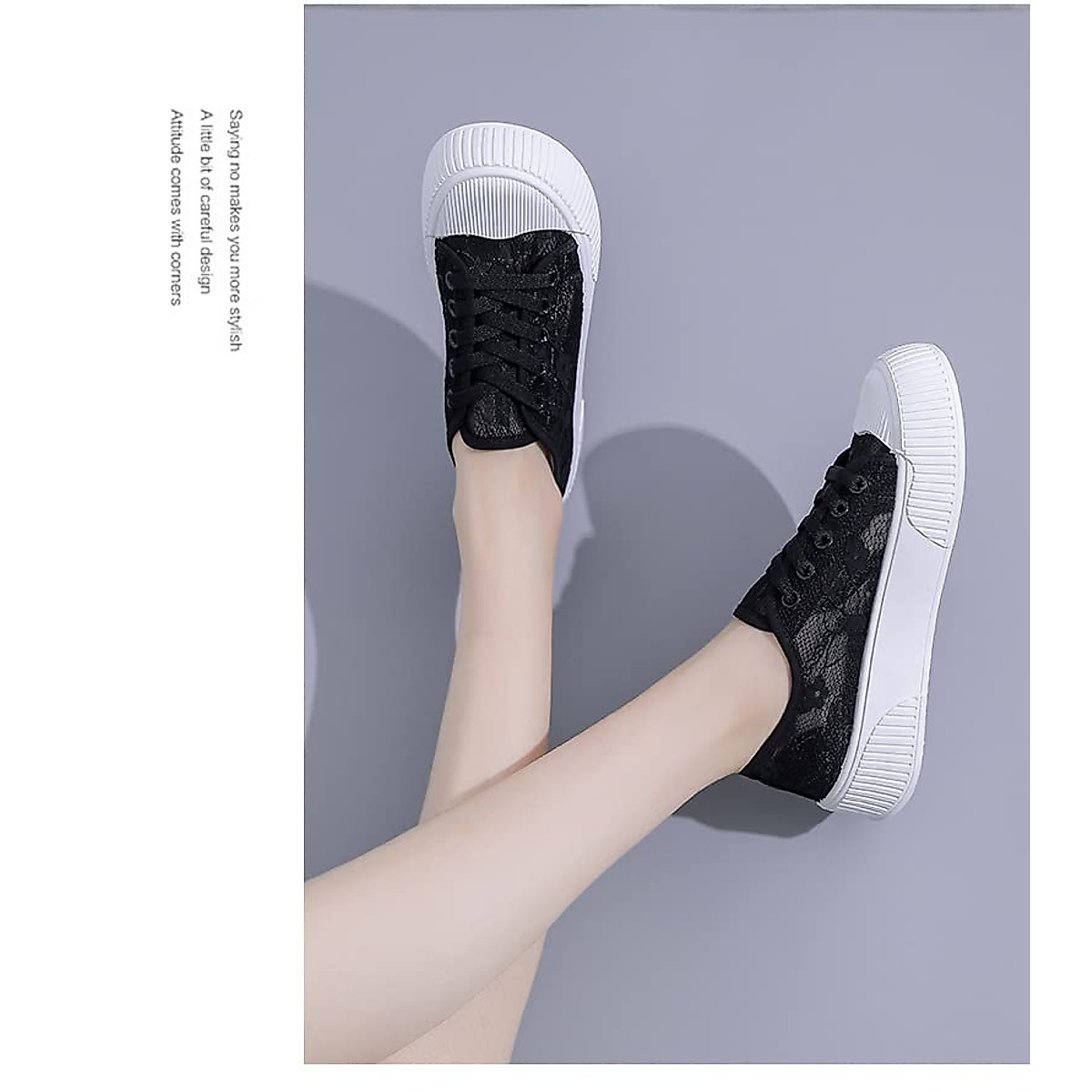 Women's Floral Breathable Sheer Mesh Sneakers,Cutouts Lace Casual Shoes,Low Top Lace Up Canvas Sneakers Fashion Platform Lightweight Walking Shoes (Black,8.5,8.5)