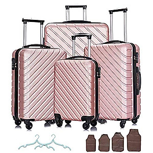 Apelila 4 Piece Hardshell Luggage Sets,Travel Suitcase,Carry On Luggage with Spinner Wheels Free Cover&Hanger Inside (Rose Gold)
