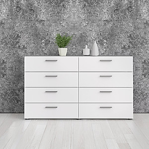 Tvilum Austin 8 Drawer Double Dresser, Oak Structure/White High Gloss