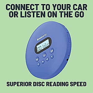 Oakcastle CD100 Portable Bluetooth CD Player | 12hr Portable Playtime | in Car Compatible Personal CD Player | Headphones Included, AUX Output, Anti-Skip Protection, Rechargeable, CD Walkman in Blue