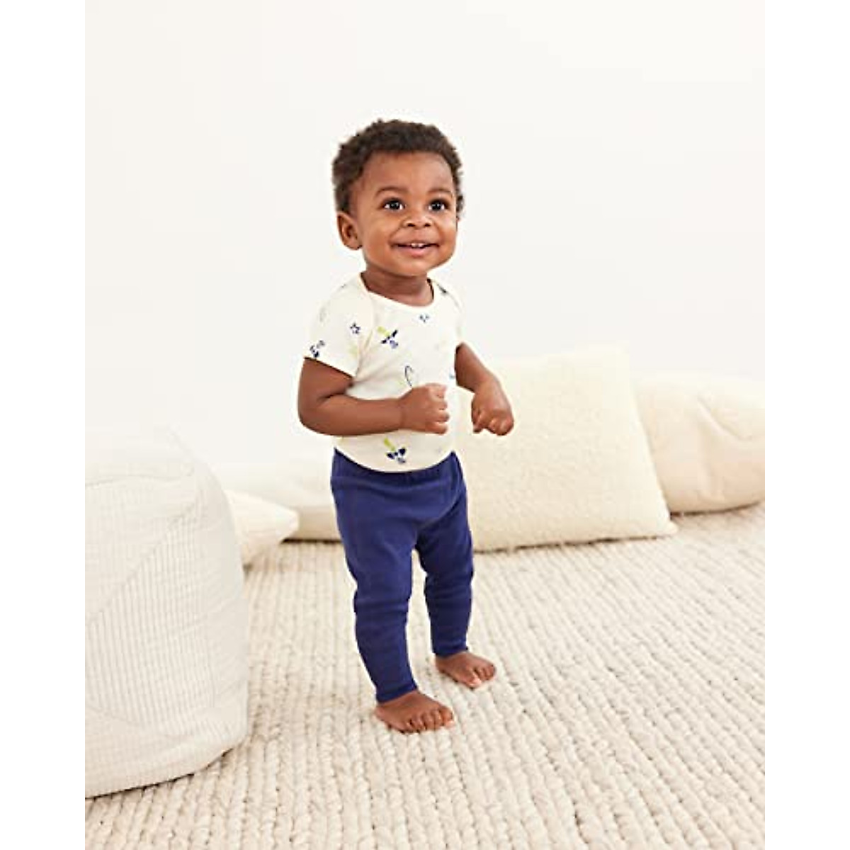 Moon and Back by Hanna Andersson Unisex Babies' Organic Cotton Short-Sleeve Bodysuit, Pack of 3, Blue, 6-12 Months