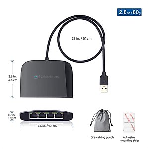 Cable Matters USB to 4-Port Gigabit Ethernet Switch for Network Sharing with TV, Laptop, Gaming Console (USB Ethernet Splitter, USB Network Switch, USB to Ethernet Adapter, USB Gigabit Switch)