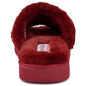 Juicy Couture Women's Slide Sandals With Faux Fur Slipper Sandals, Furry Slides, Womens Slip On Slippers-Halo-Burgundy-6