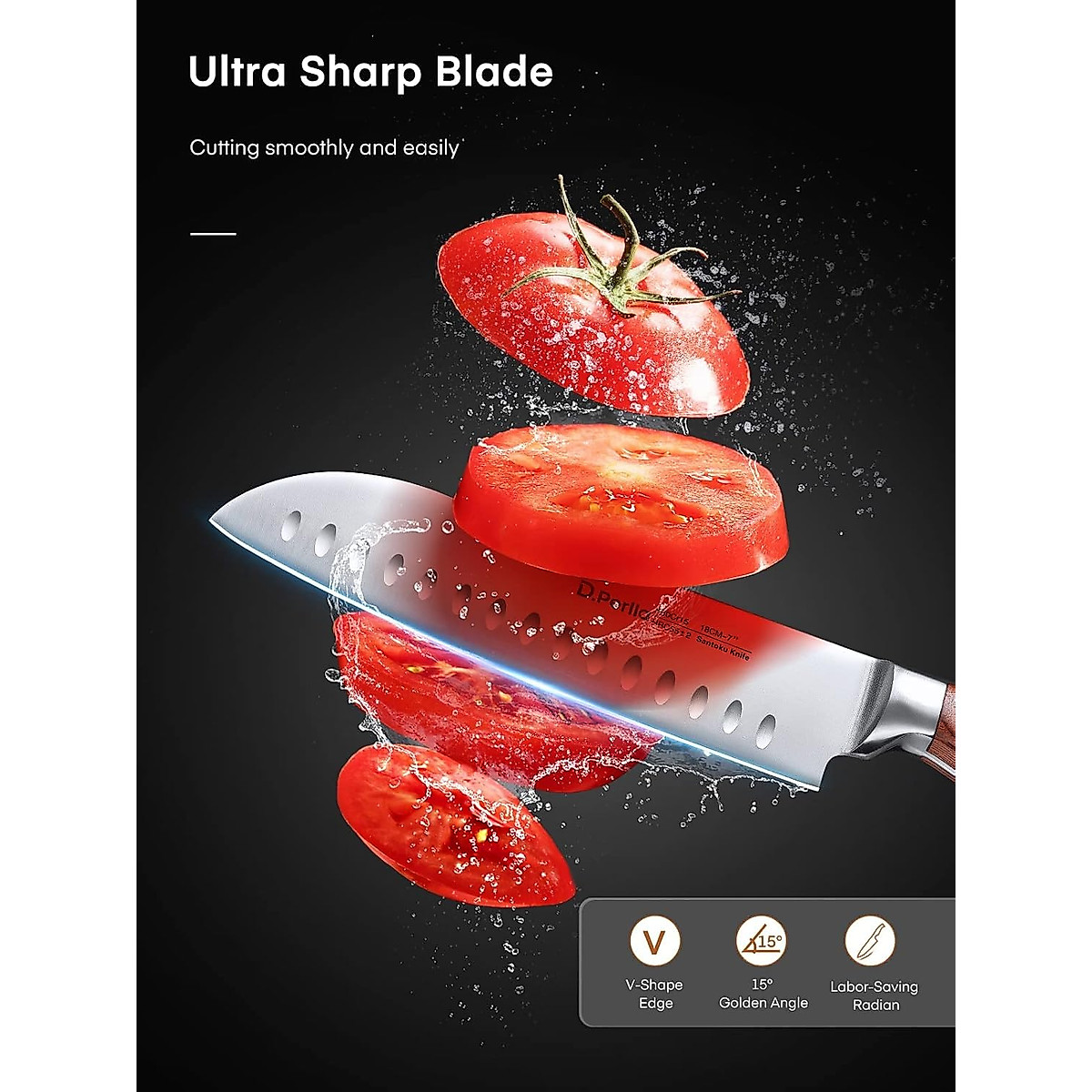 Knife Set with Block, 16 Pcs Stainless Steel Kitchen Knife Set with Sharpener & Wooden Block, Knife Block Set with Wood Handle, Chef, Santoku, Bread, Utility, Paring & Carving Fork Knife, Brown