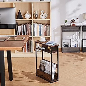 Vintage Narrow Side Table with Storage Shelf, 3 Tier Slim End Table Modern Sofa Table for Narrow and Small Spaces, 24.6 Inch Height Bedside Table Small Nightstand with Magazine Rack Space Saving