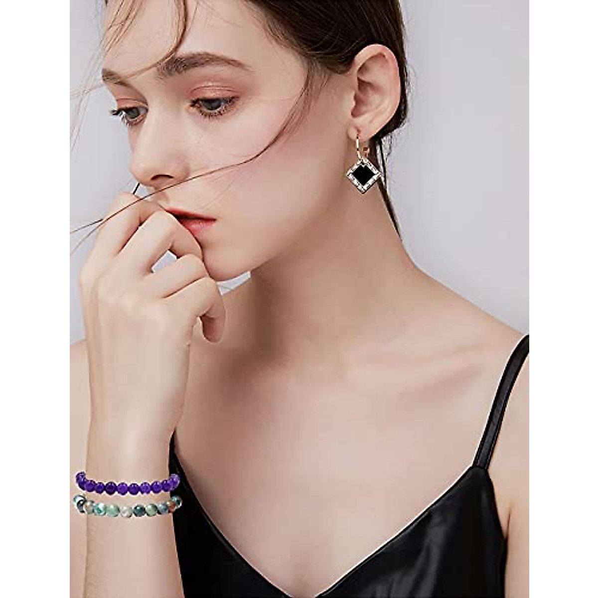 CASDAN 12PCS 8mm Gorgeous Semi-Precious Gemstones Round Beads Energy Power Crystal Reiki Healing Elastic Stretch Bracelet for Women Men Gifts